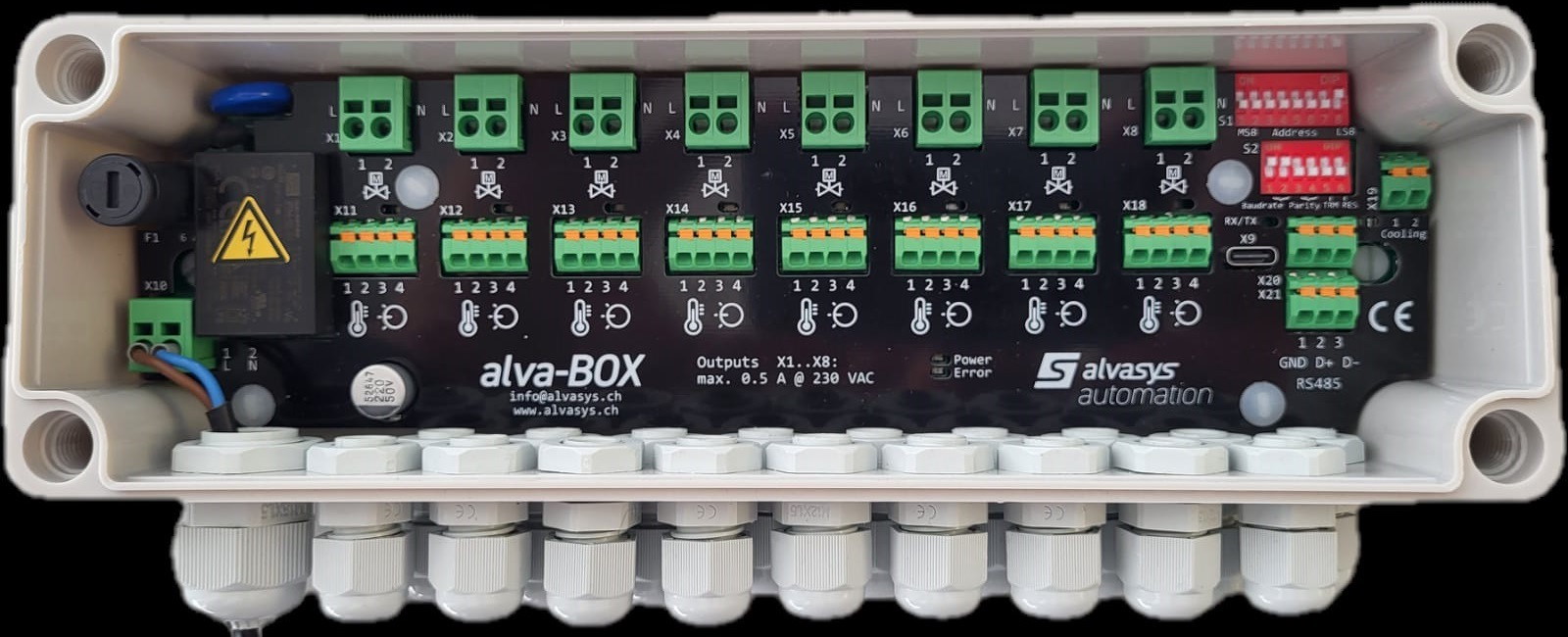 alva-Box mit 8x Triac, 8xTemperatur und 8x Sollwertversteller mit ...
